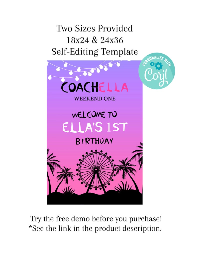 Coachella Birthday Sign, Coachella Custom Sign, Editable Pink & Purple ...
