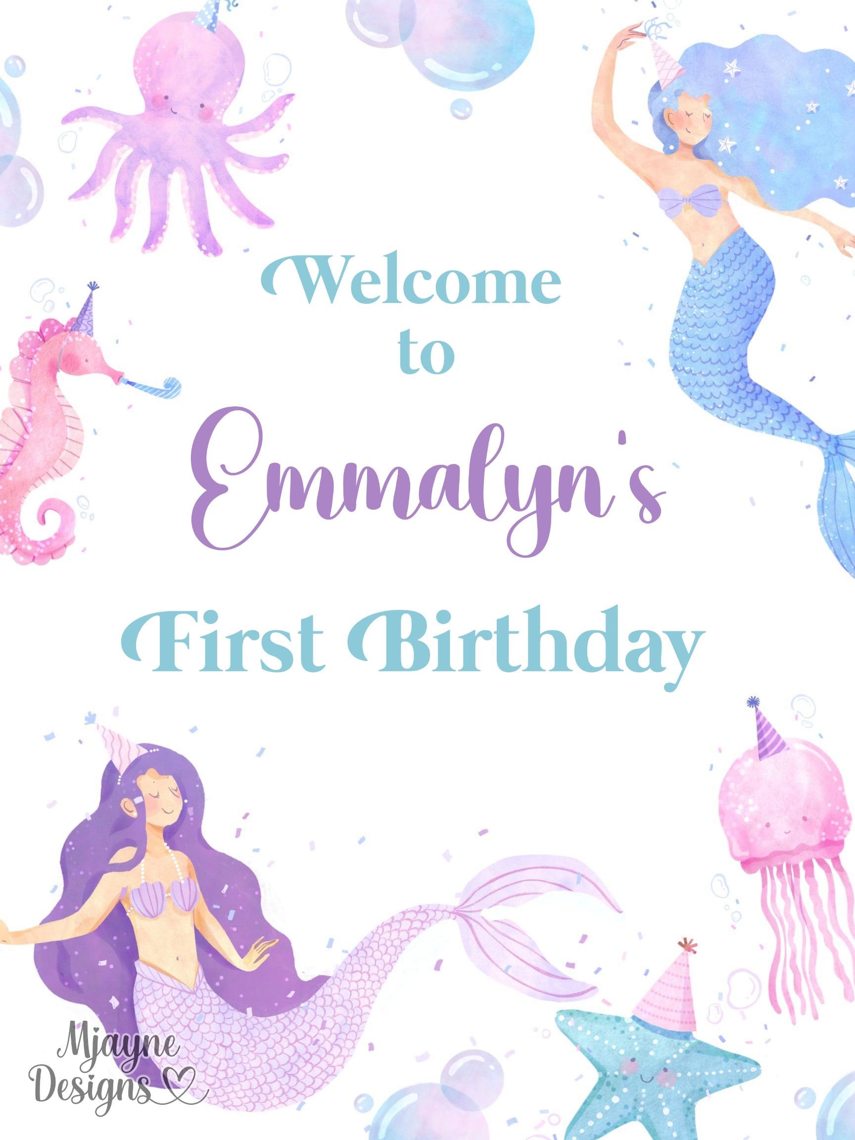 Editable Mermaid Birthday Welcome Sign: Under the Sea Party (digital ...