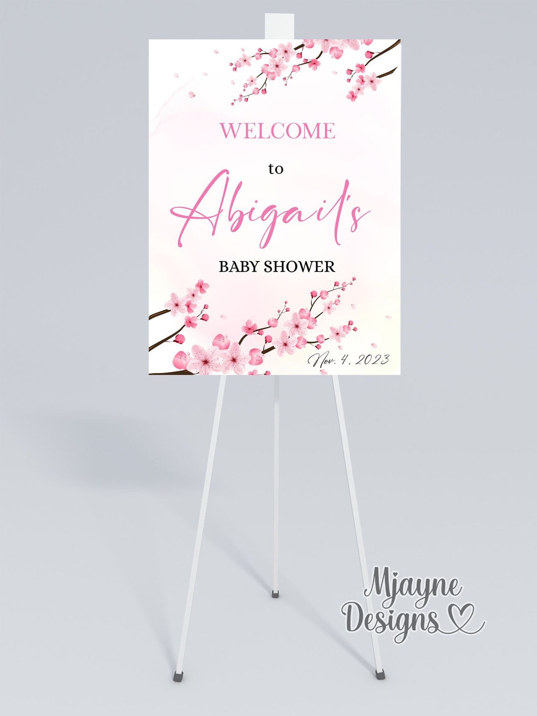 Editable Cherry Blossom Baby Shower Sign, Pink Floral Baby Shower Poster, Pink White Cherry ...