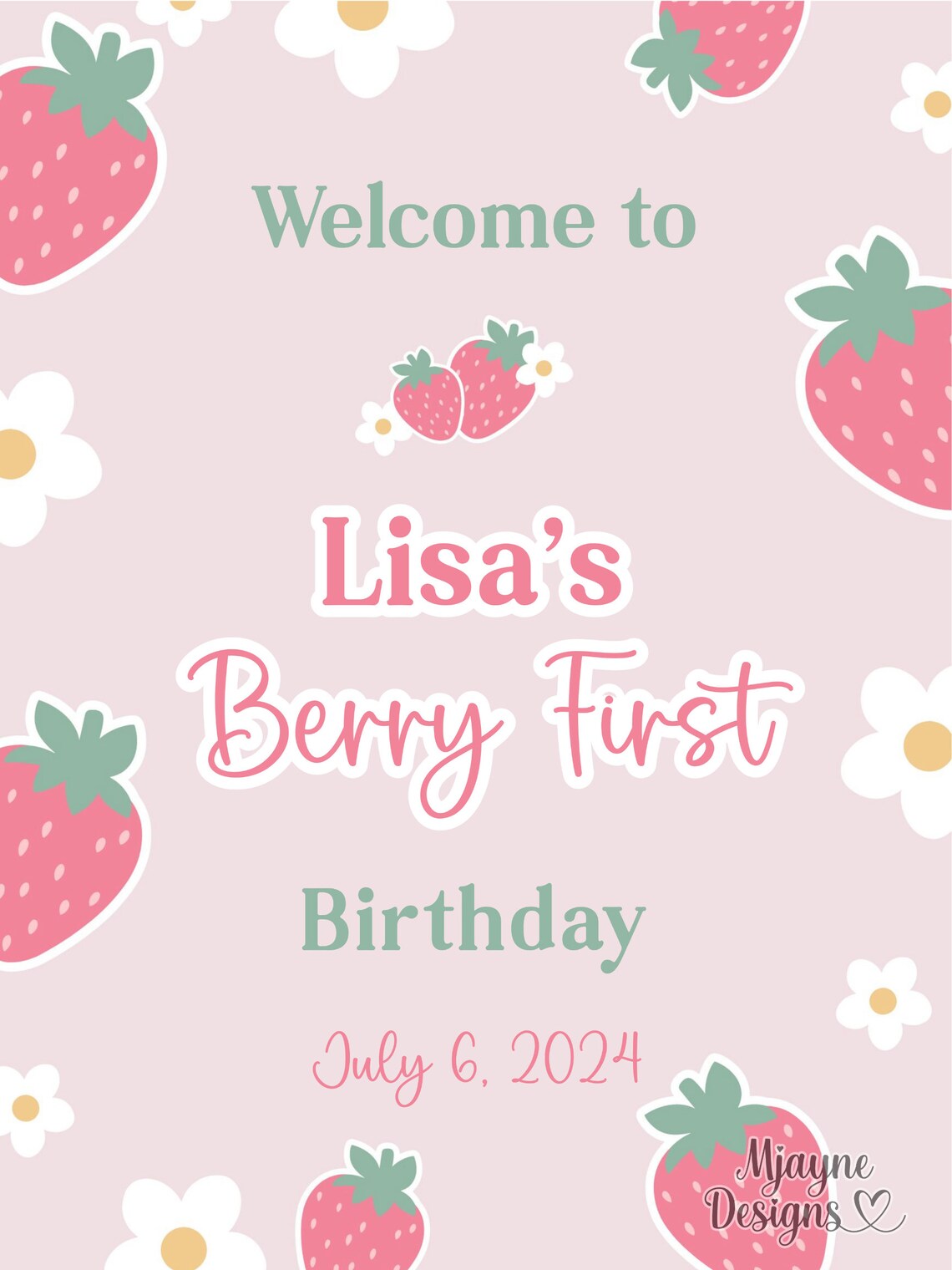 Berry First Birthday Welcome Sign: Strawberry Party Decor (digital ...
