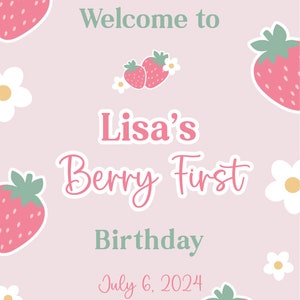 Berry First Birthday Welcome Sign: Strawberry Party Decor (digital ...