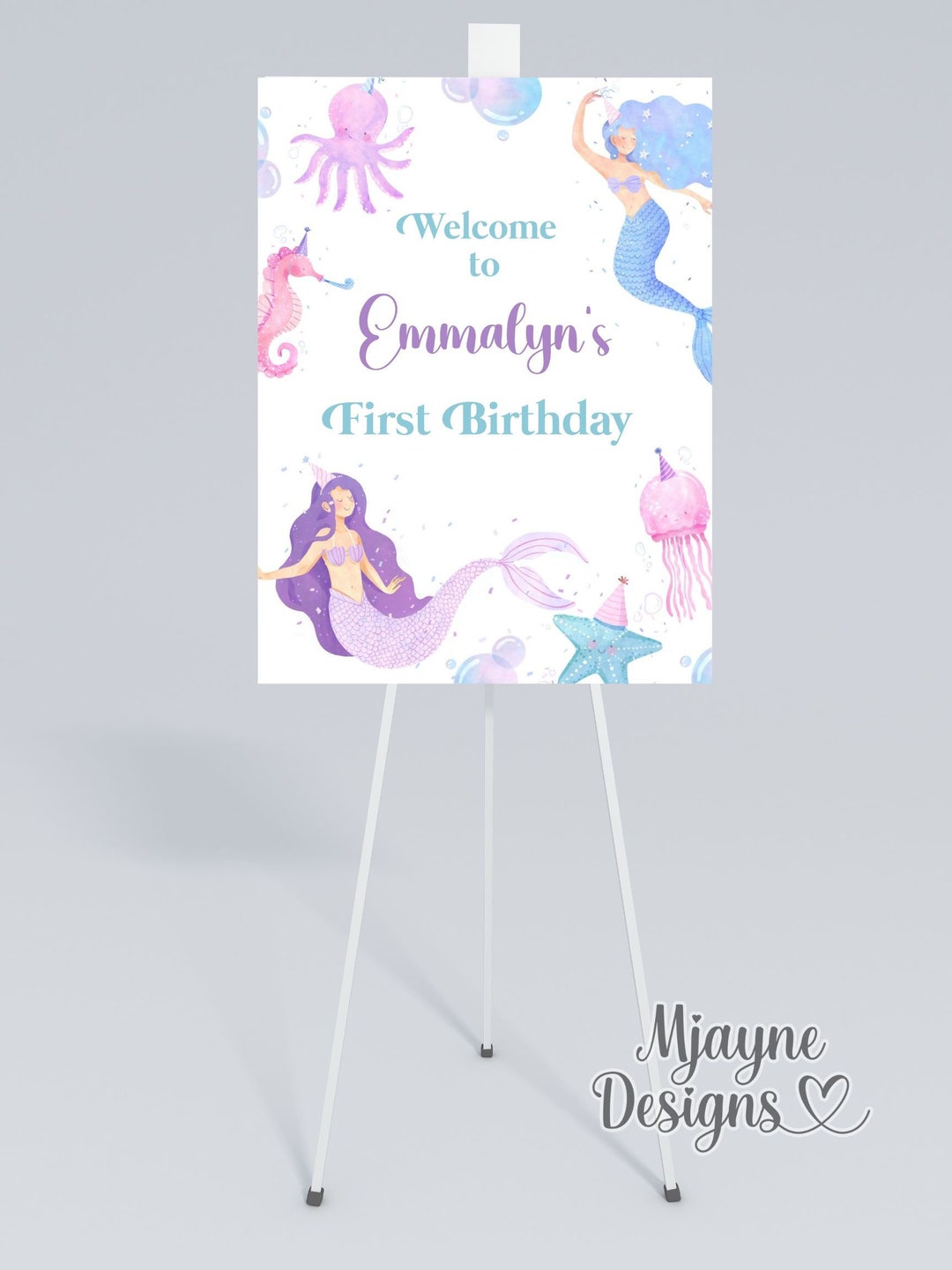 Editable Mermaid Birthday Welcome Sign: Under the Sea Party (digital ...