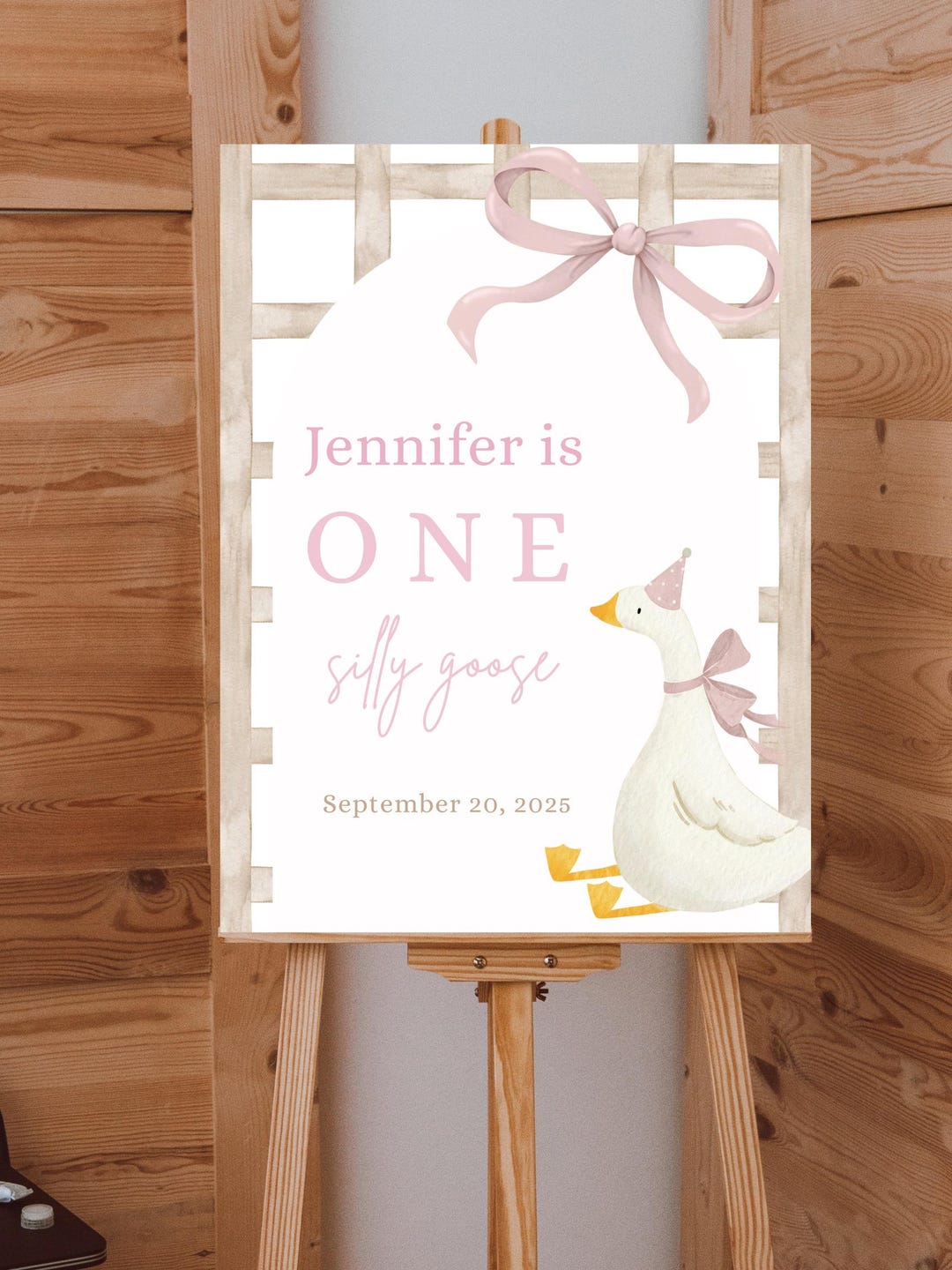 Silly Goose 1st Birthday Welcome Sign: Editable Dusty Pink Floral ...
