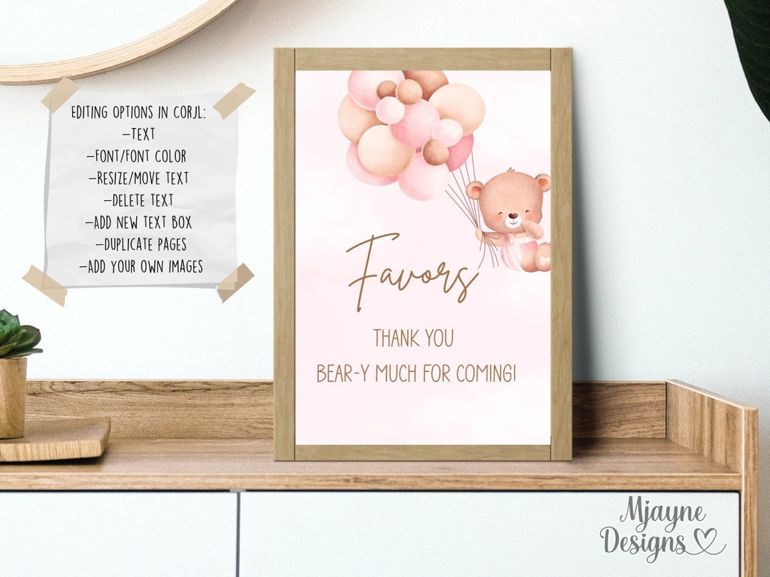 Editable Teddy Bear Girl Birthday Signs, Teddy Bear Theme Signs, Bear ...