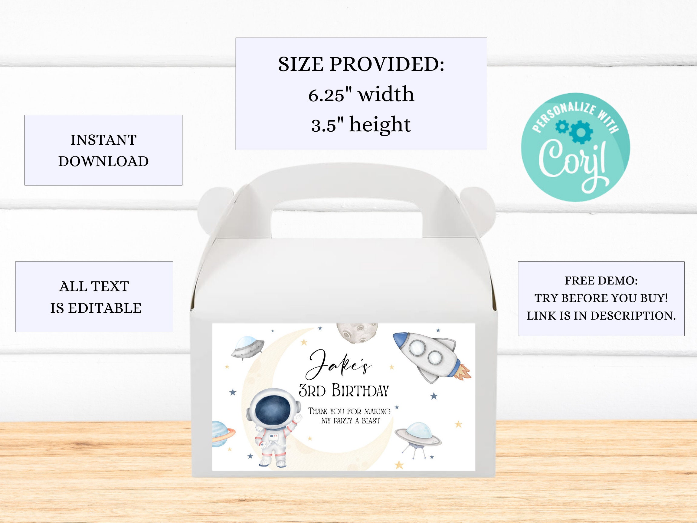 Editable Astronaut Outer Space Box Label Template, Printable Party ...