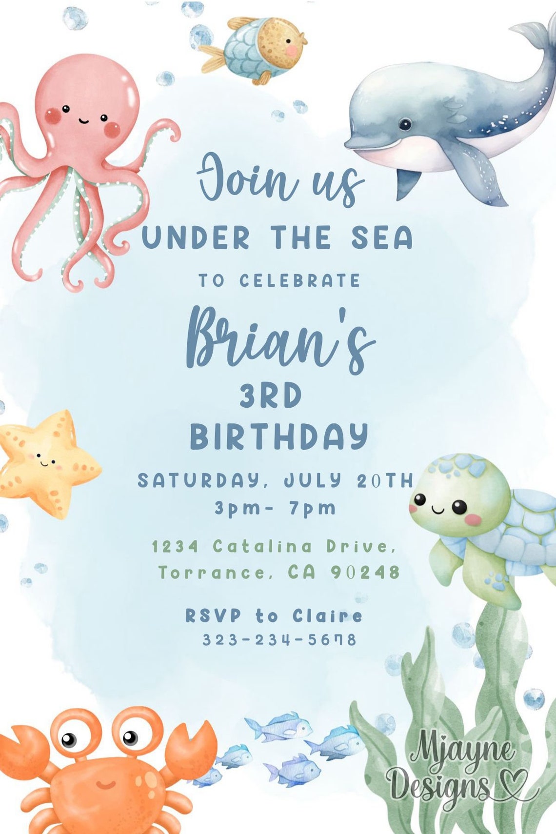 Under the Sea Birthday Invitation: Ocean Animals, Editable Template ...