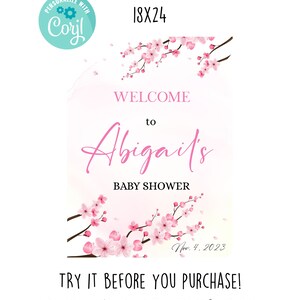 Editable Cherry Blossom Baby Shower Sign, Pink Floral Baby Shower Poster, Pink White Cherry ...