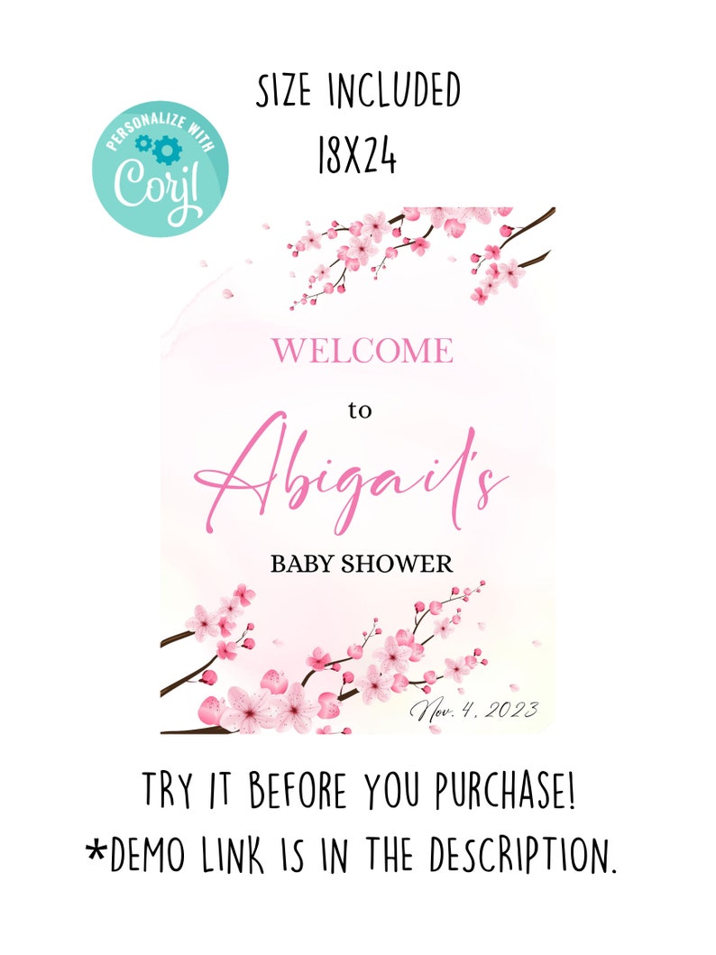 Editable Cherry Blossom Baby Shower Sign, Pink Floral Baby Shower Poster, Pink White Cherry ...