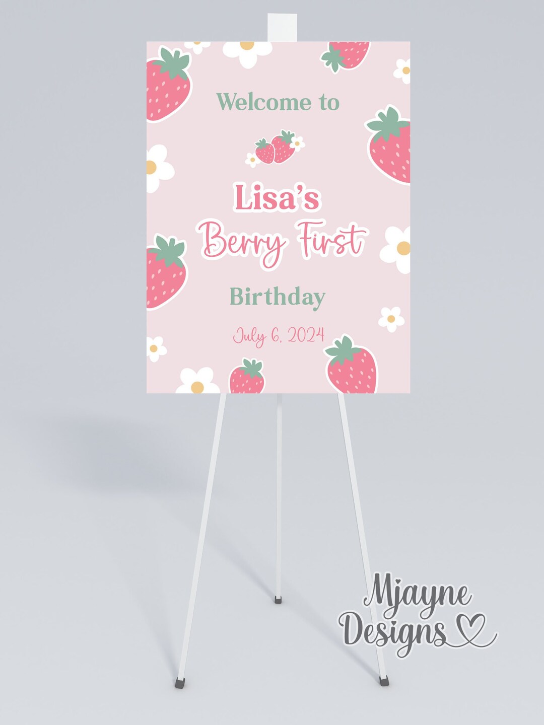 Berry First Birthday Welcome Sign: Strawberry Party Decor (digital ...