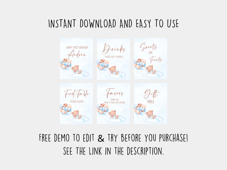 Editable Teddy Bear Boy Birthday Sign, Teddy Bear Theme Signs, Beary ...