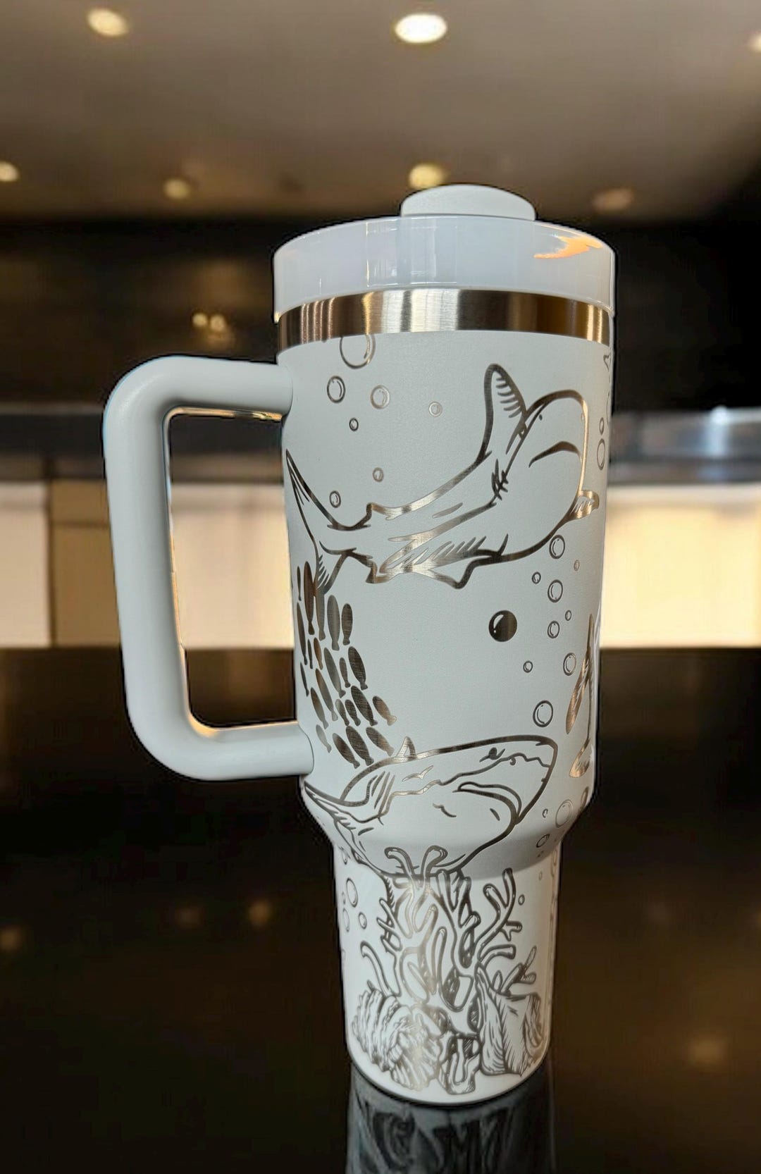 Fin-tastic 40oz Laser Engraved Shark Tumbler, Gift - Etsy
