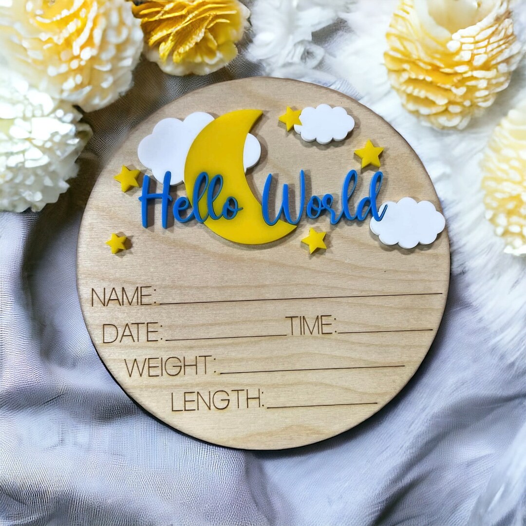 Hello World Birth Announcement Sign, Baby, Boy or Girl - Etsy