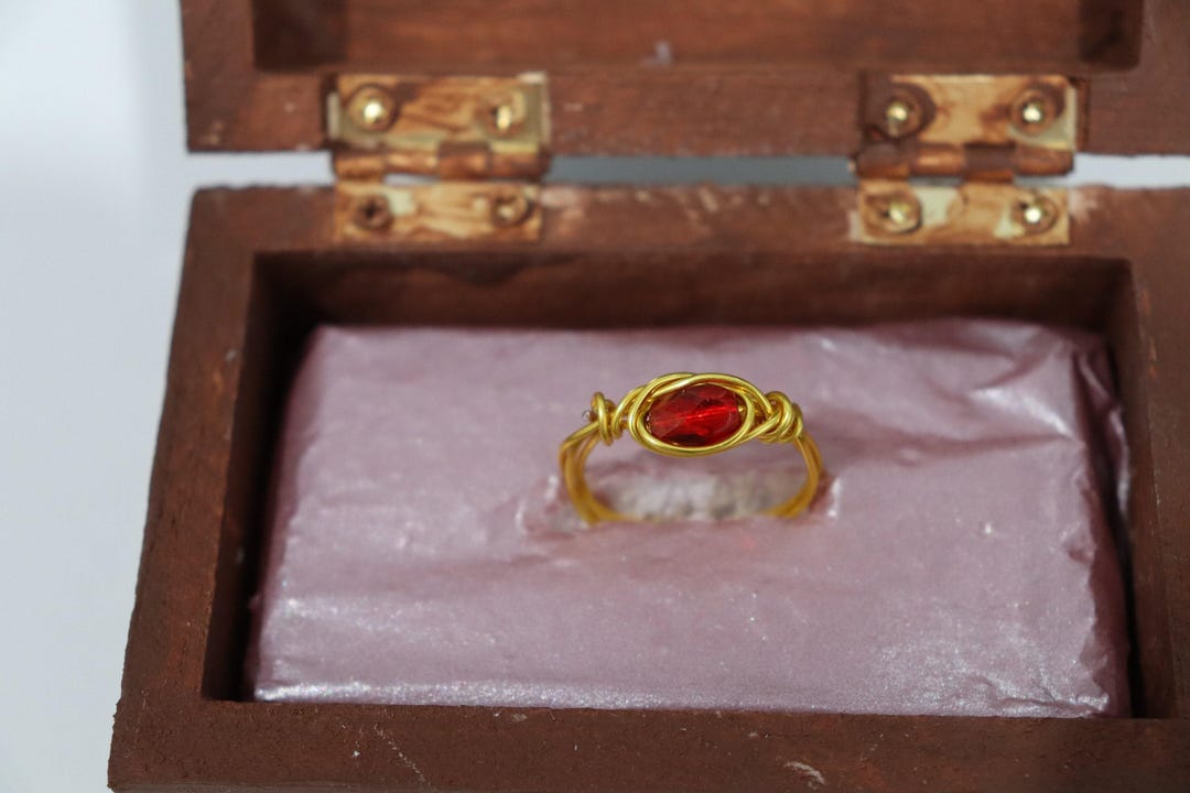 Courage Ring, HP Ring, Stackable Ring, Gold Wire Ring, Red Crystal Ring ...