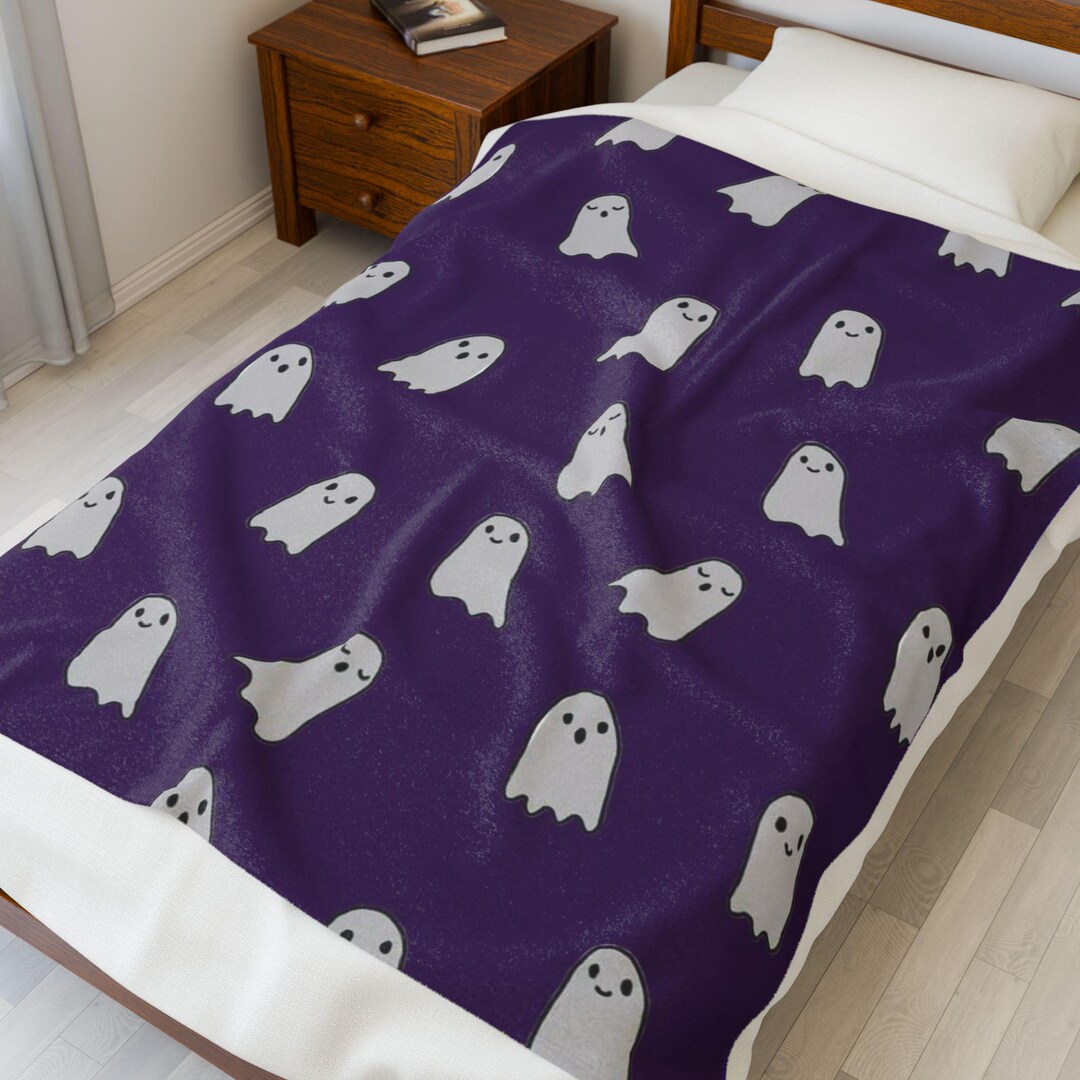 Cozi Dark Purple and White Ghosts Cute Plush Blanket - Etsy