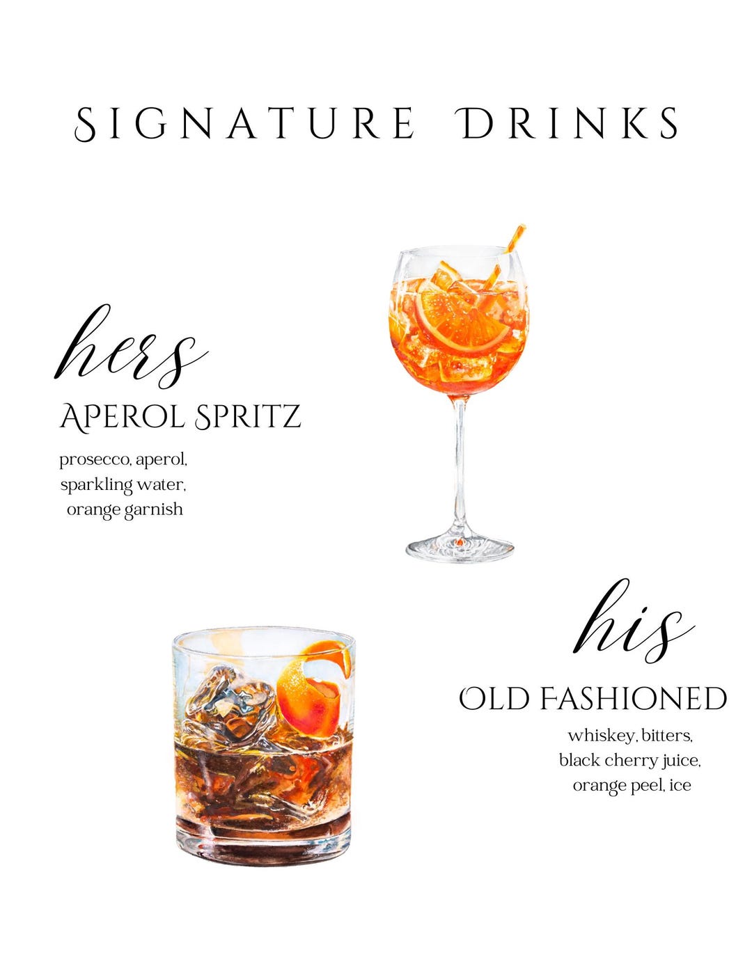 Signature Drink Wedding Menu (aperol Spritz & Old Fashioned) - Etsy