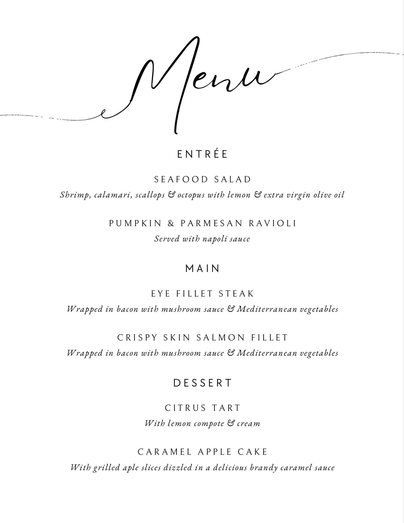 Wedding Dinner Menu Template - Etsy