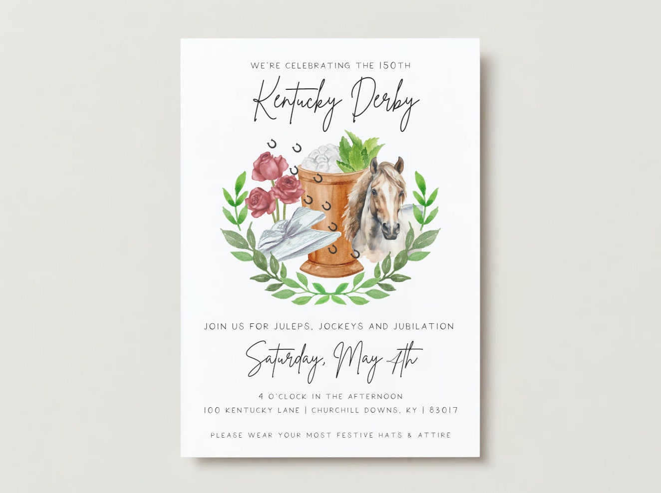 Printable Kentucky Derby Party Invitation, Horse Party, Garden Party ...