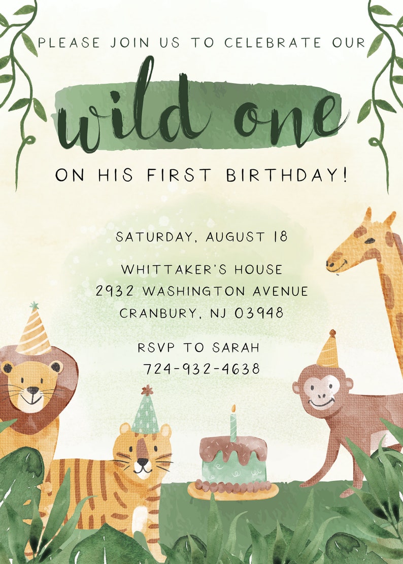 Printable Wild One Birthday Invitation, First Birthday Invitation, Wild ...
