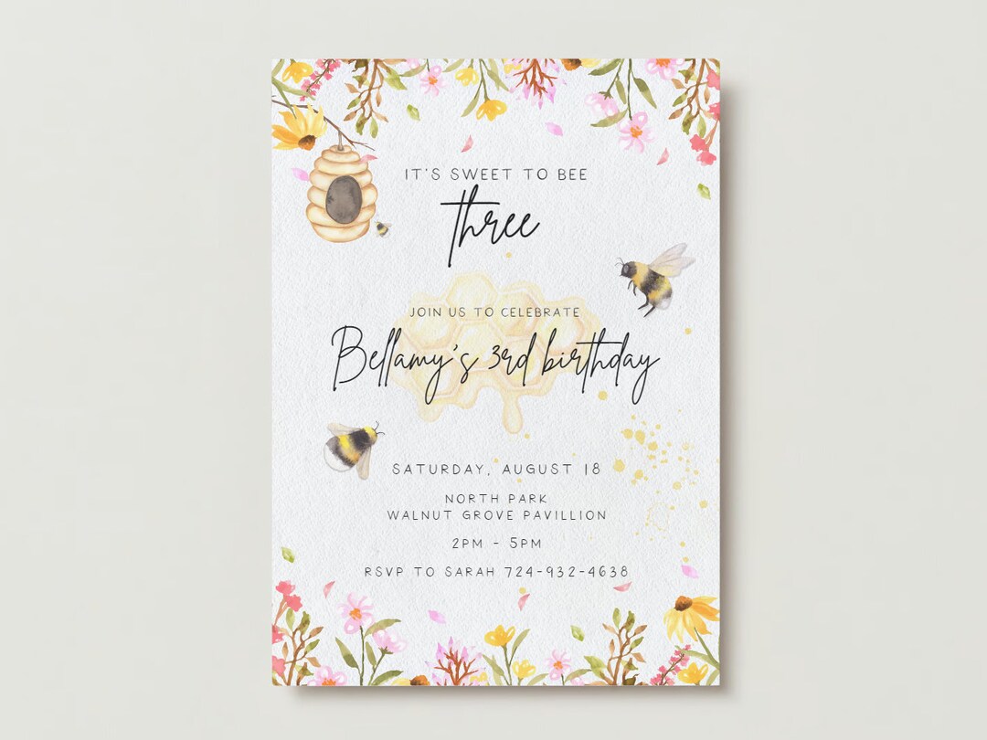Printable Bee Birthday Invitation, It's Sweet to Bee Invitation, Bee ...
