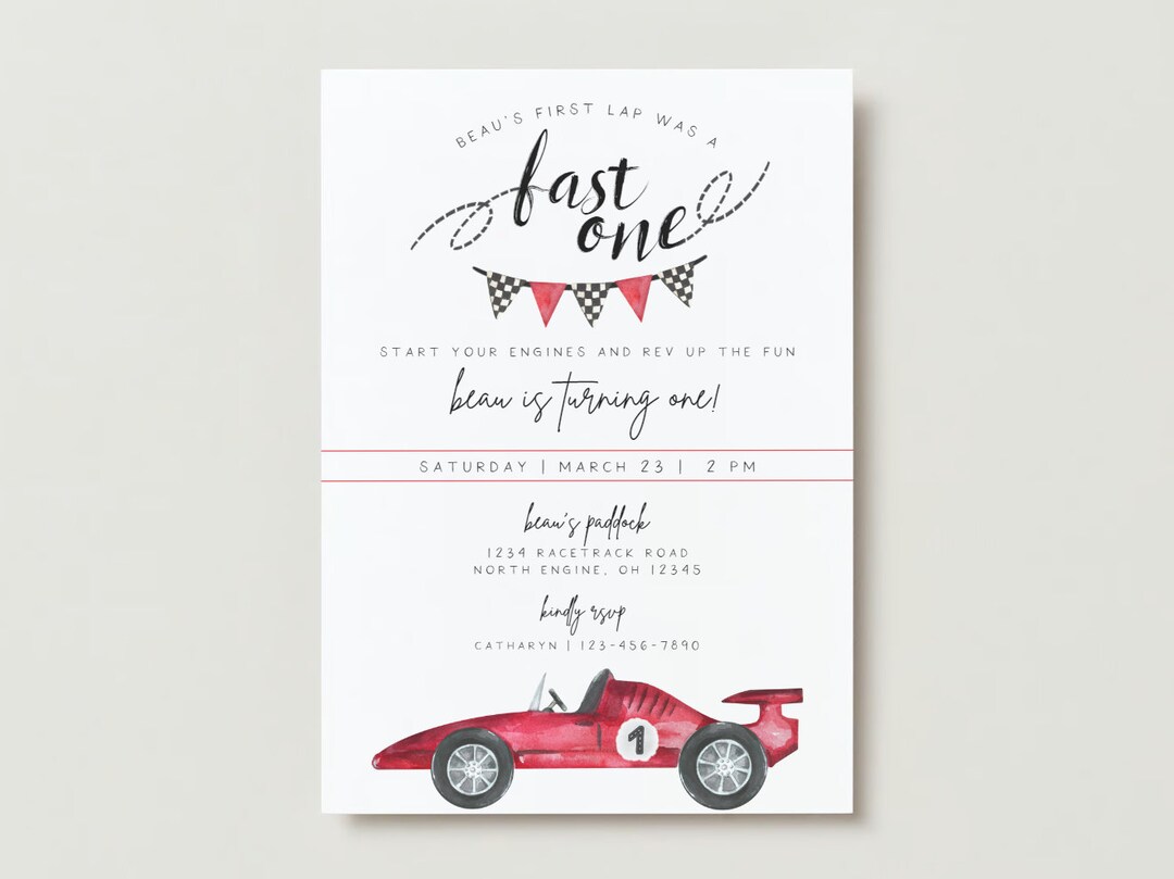 Printable Racing First Birthday Invitation, Formula One Birthday ...