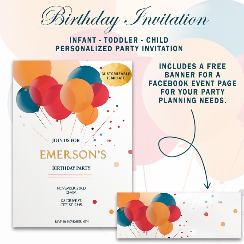 Birthday Party Invitation - Balloon Themed - for Your Little One With ...