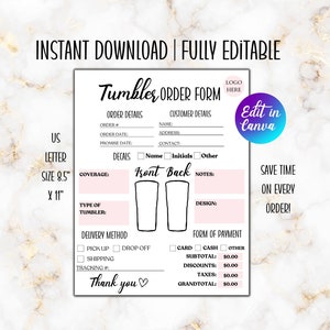 Tumbler Order Form Template Editable Tumbler Business Order Form ...