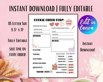 Cookie Order Form Template Bakery Invoice Editable Cake Order Form for ...
