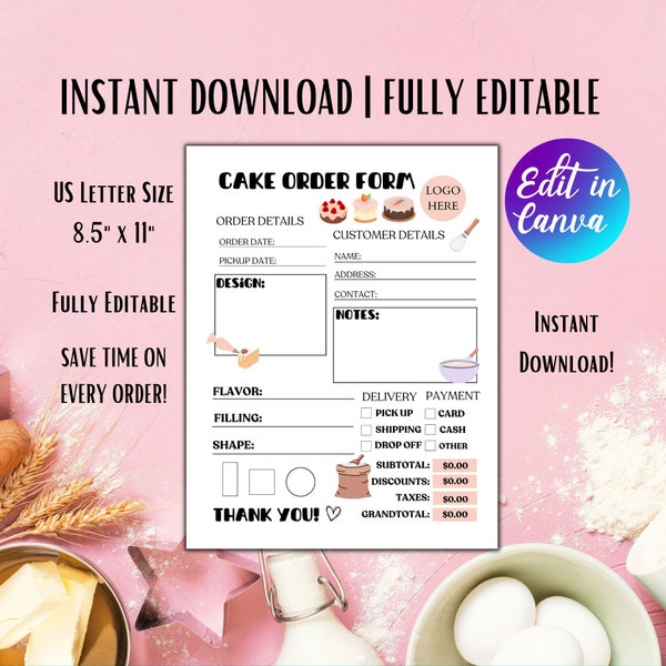 Fillable Bakery Order Form - Etsy