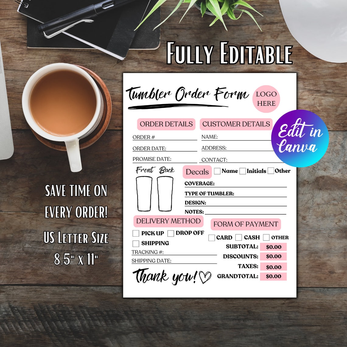 Editable Tumbler Order Form Template Custom Tumbler Order Form Editable ... Editable Tumbler Order Form Template Custom Tumbler Order Form Editable ...