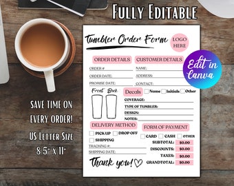Editable Tumbler Order Form I Printable Small Business Order Form I ...