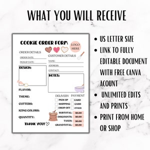 Cookie Order Form Template Bakery Invoice Editable Cake Order Form for ...