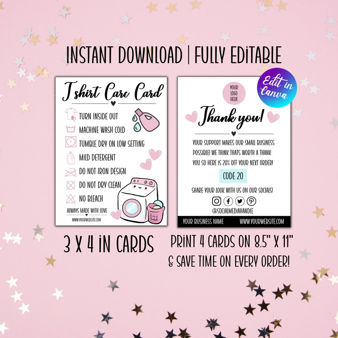 T Shirt Care Card Template Editable Washing Instructions Care Card ...
