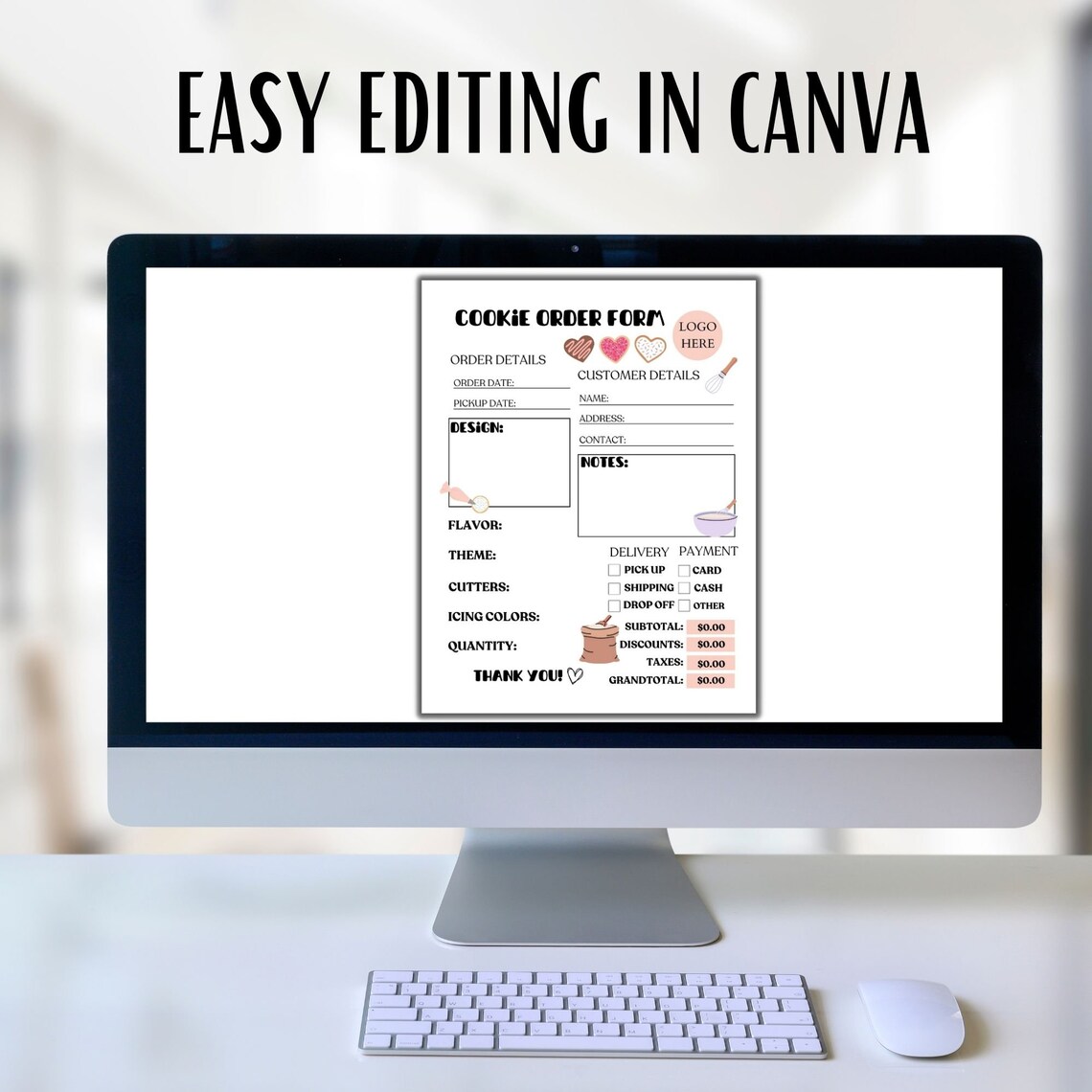 Cookie Order Form Template Bakery Invoice Editable Cake Order Form for ...