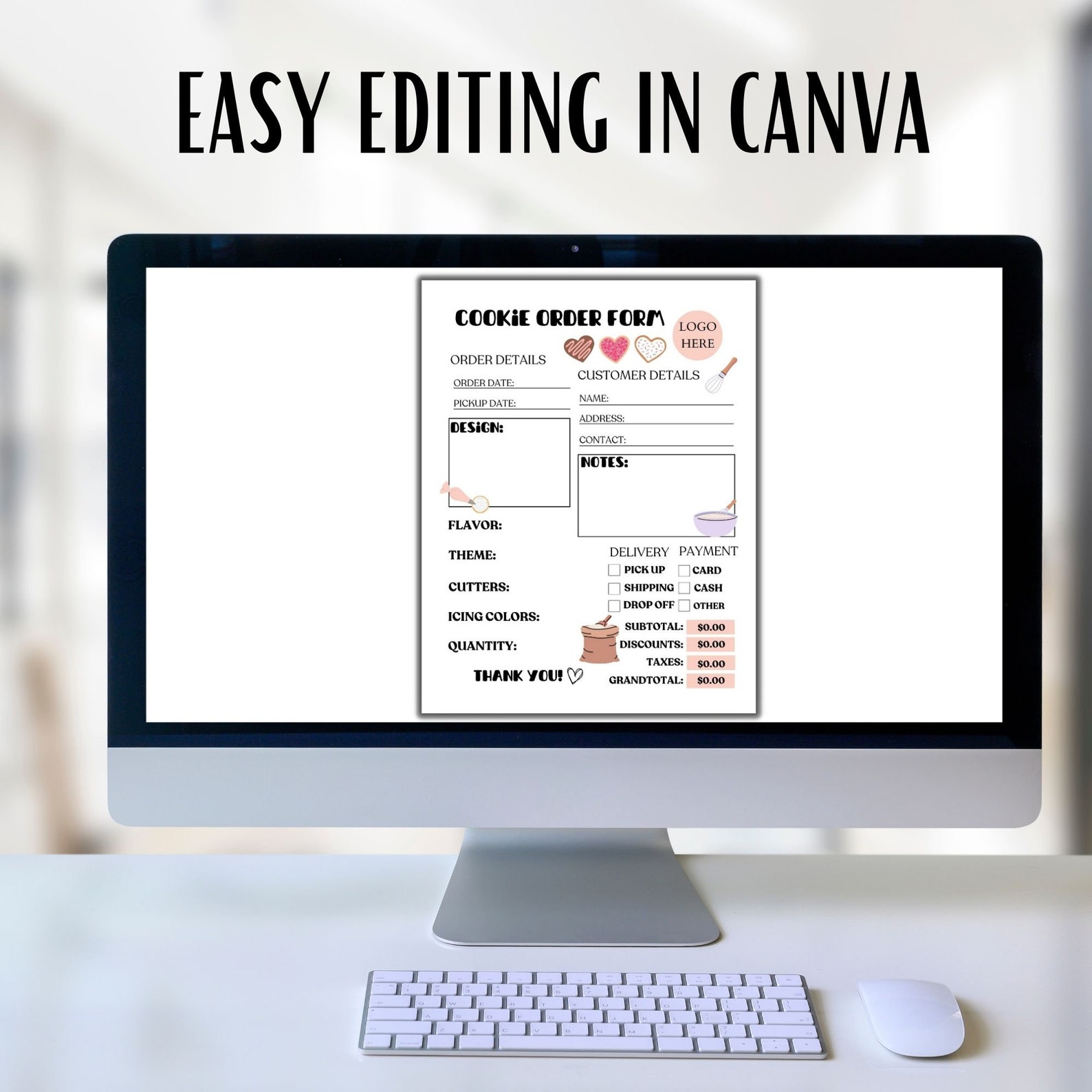 Cookie Order Form Template Bakery Invoice Editable Cake Order Form for ...
