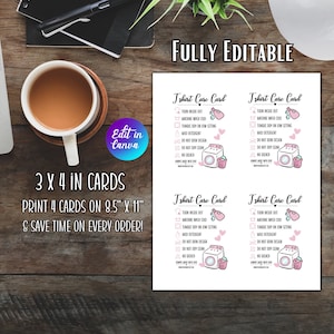 T Shirt Care Card Template Editable Washing Instructions Care Card ...