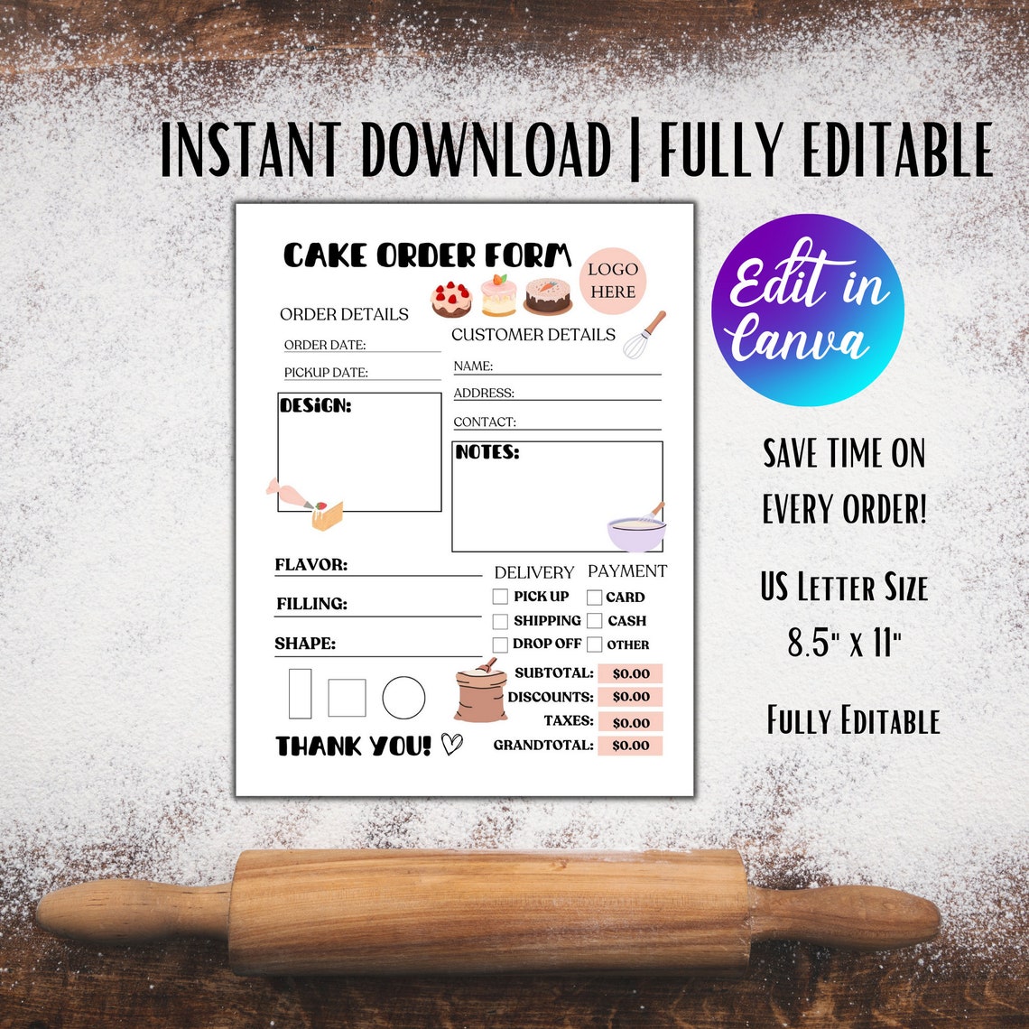 Editable Cake Order Form Template Custom Bakery Order Form Printable ...