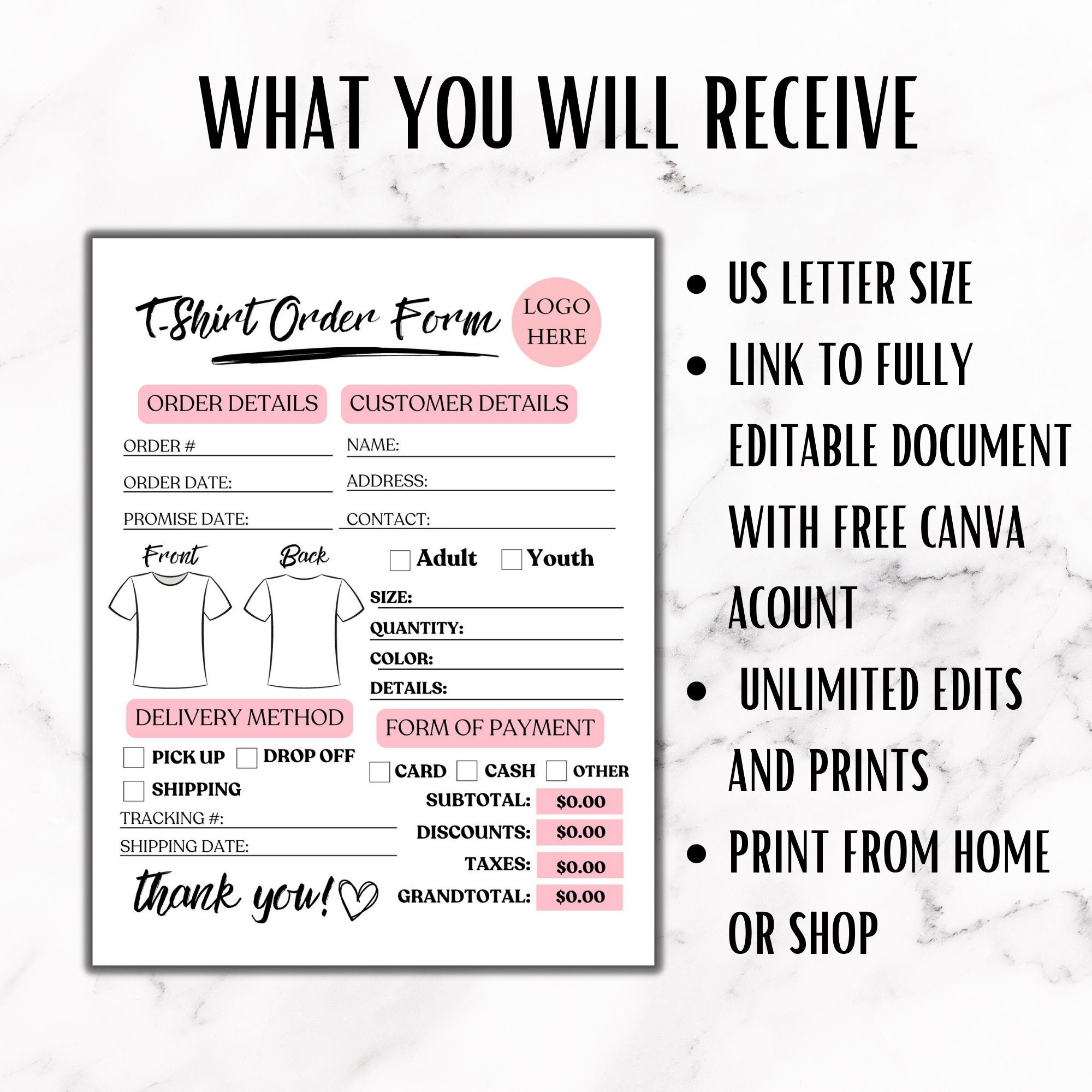 Editable T-shirt Order Forms Custom Shirt Order Form Canva Template for ...