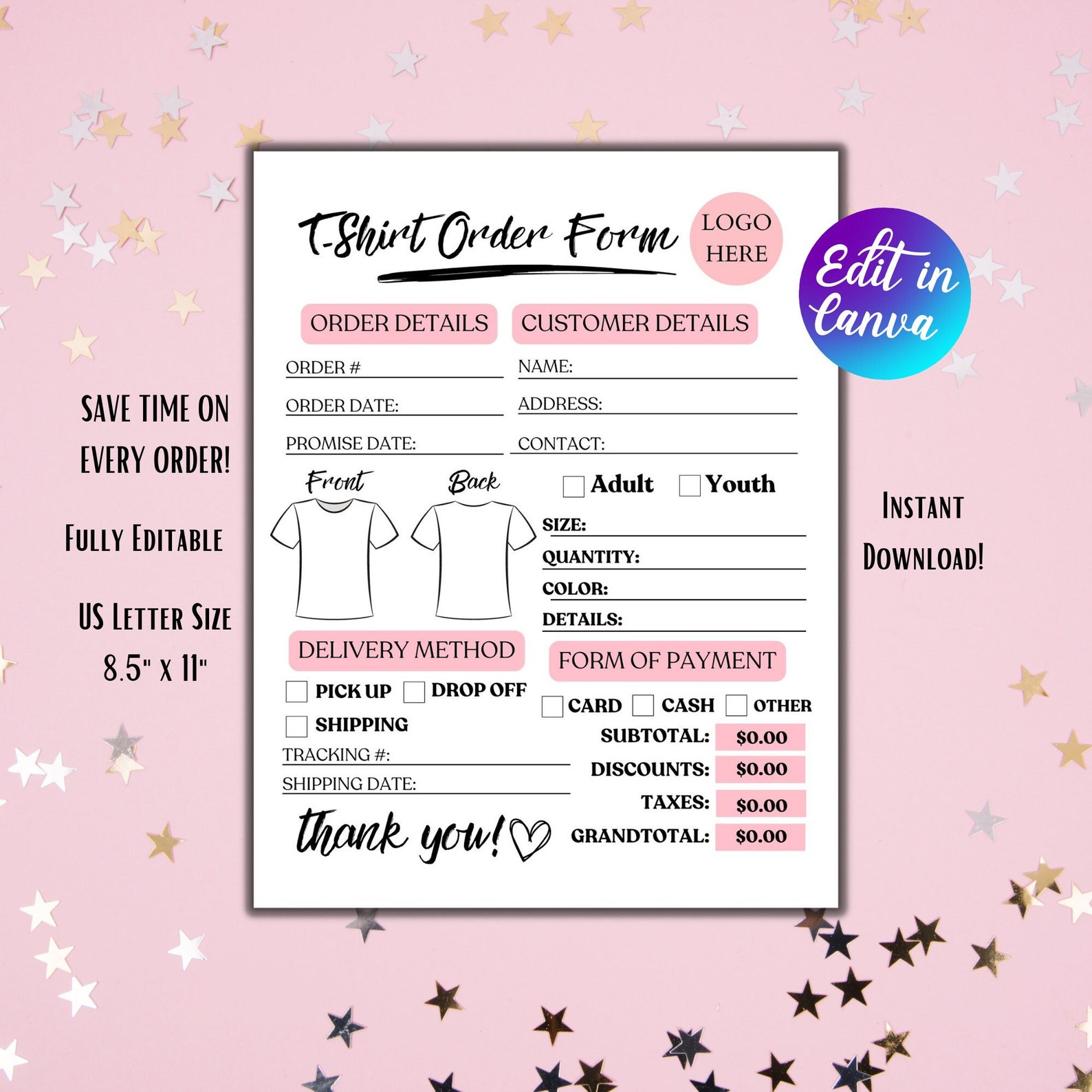 Editable T-shirt Order Forms Custom Shirt Order Form Canva Template for ...