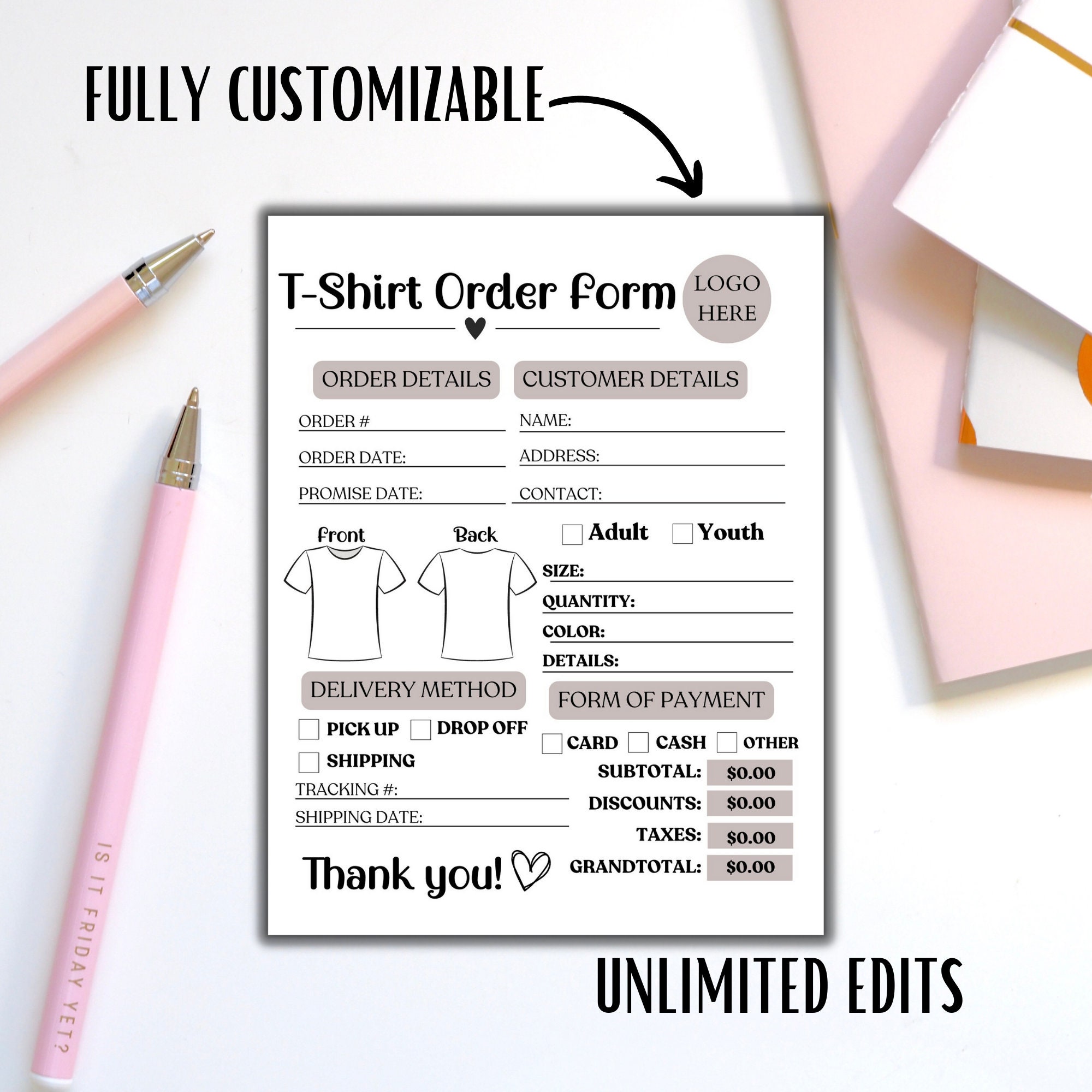 Custom T-shirt Order Form Template for Personalized Shirt Order Form ...