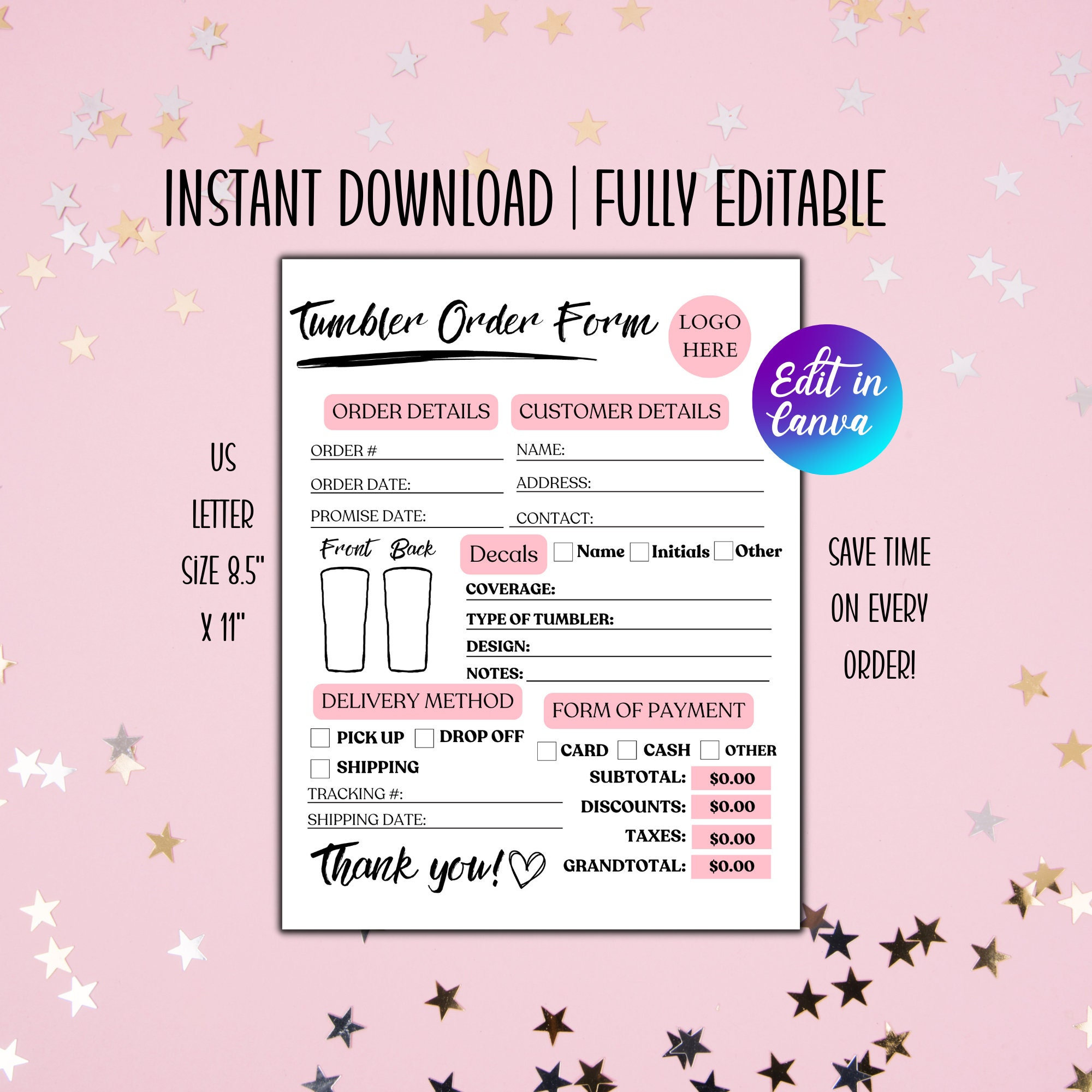 Editable Tumbler Order Form Template Custom Tumbler Order Form Editable Craft Order Form ...