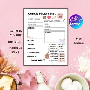 Cookie Order Form Template Bakery Invoice Editable Cake Order Form for ...