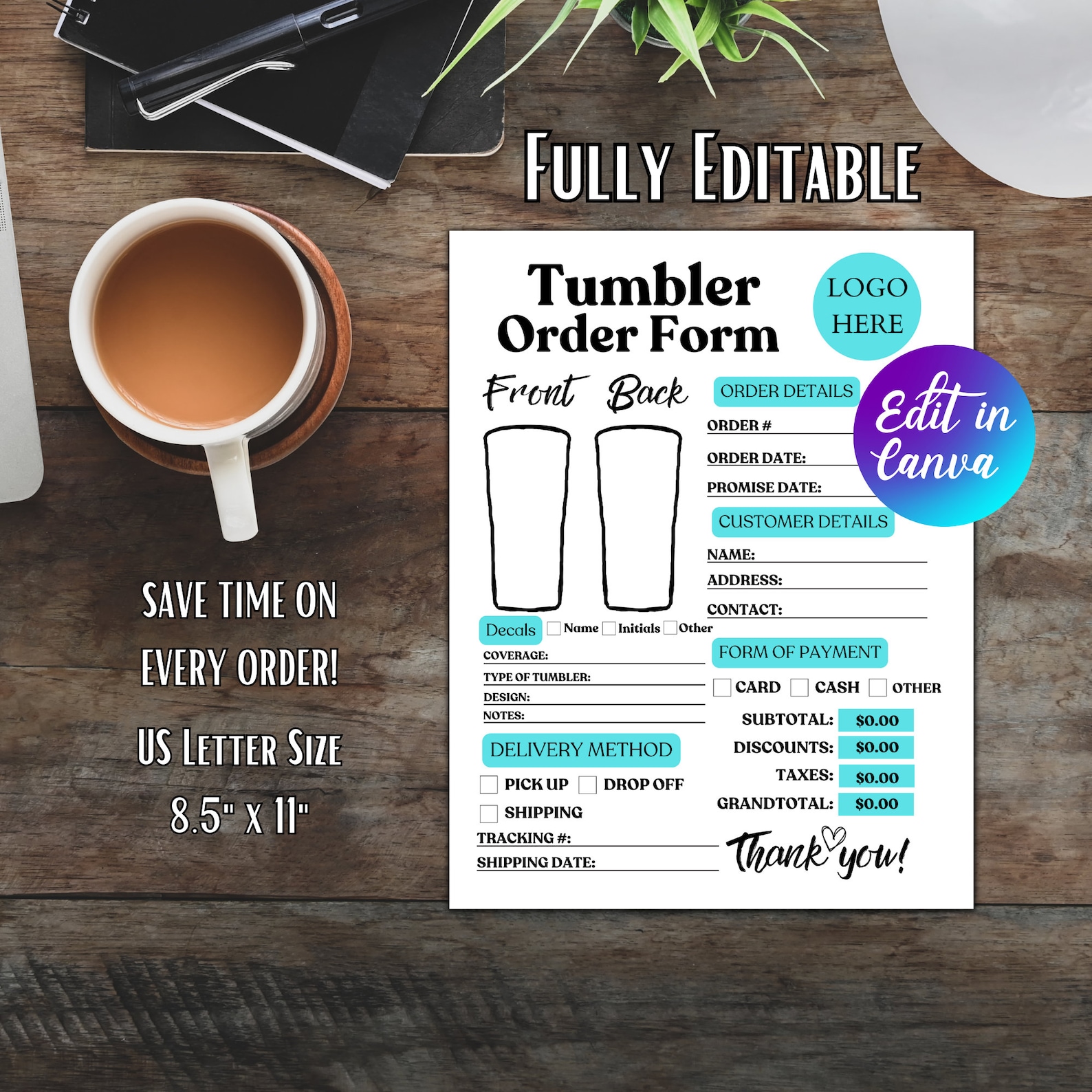 Custom Tumbler Order Form Template Editable Printable Tumbler Form ...