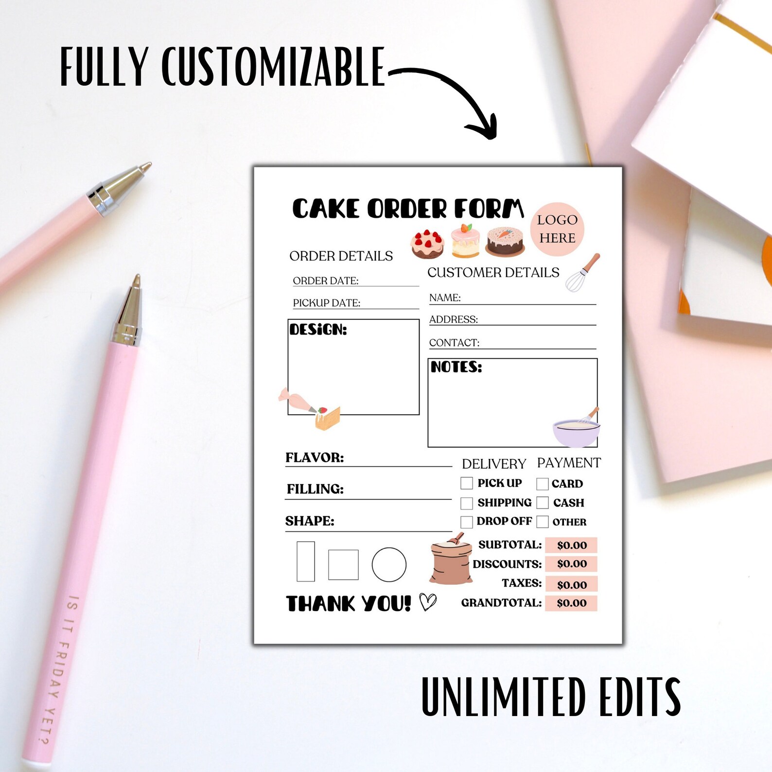 Editable Cake Order Form Template Custom Bakery Order Form Printable ...