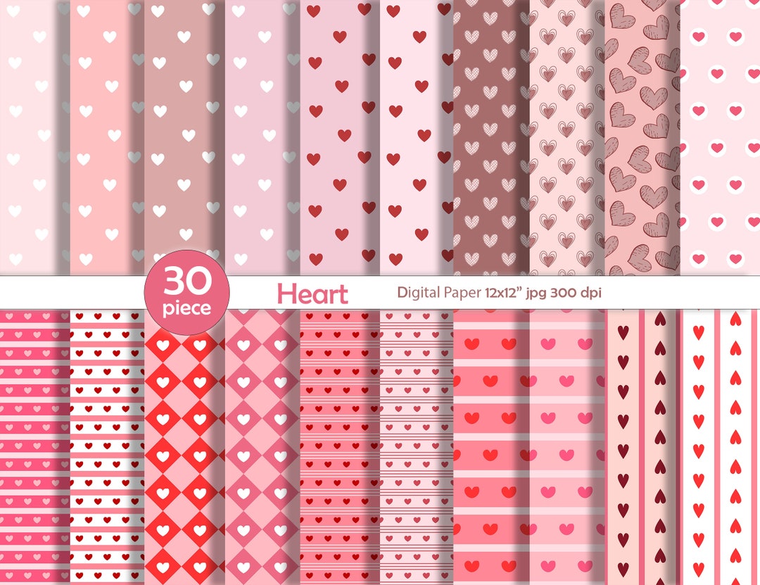 Heart Digital Paper Pack, Pink and Red Valentine's Day (digital ...