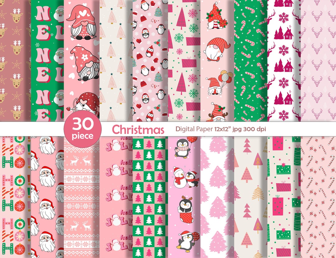 Pink Christmas Digital Paper,christmas Gift Wrap,pink Holiday Scrapbook ...