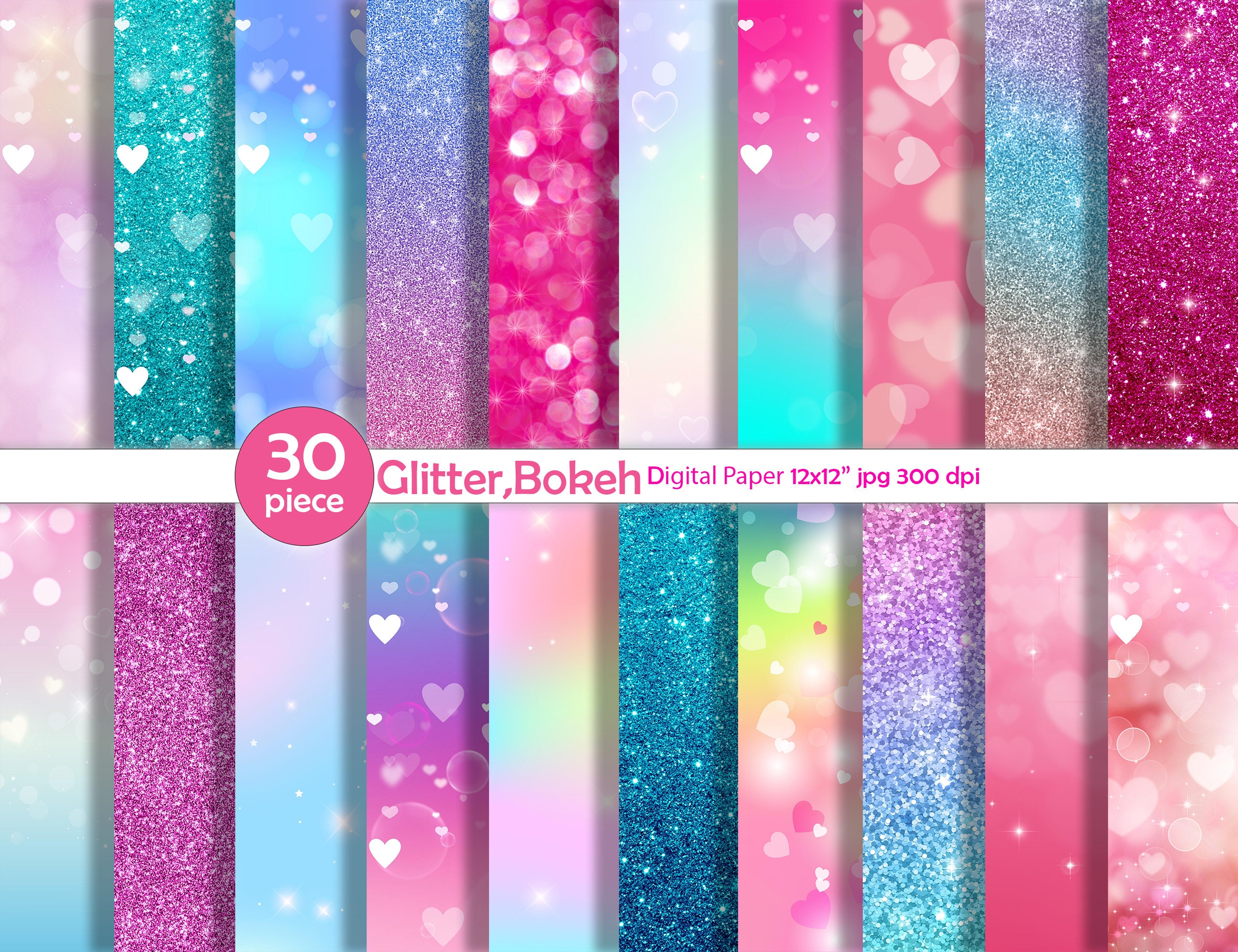 Cute Pink Glitter Digital Paper,bokeh Heart,princess Glitter,pink Ombre ...