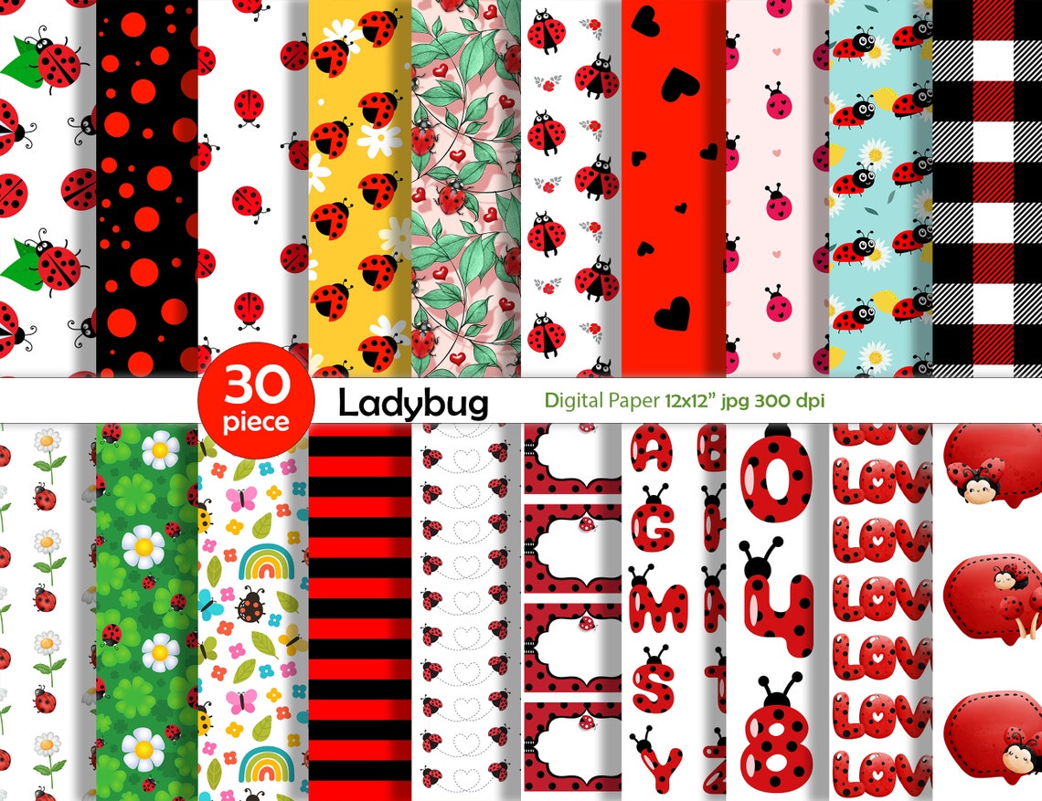 Ladybug Digital Paper: Scrapbook Clipart, Polka Dots (digital Download ...