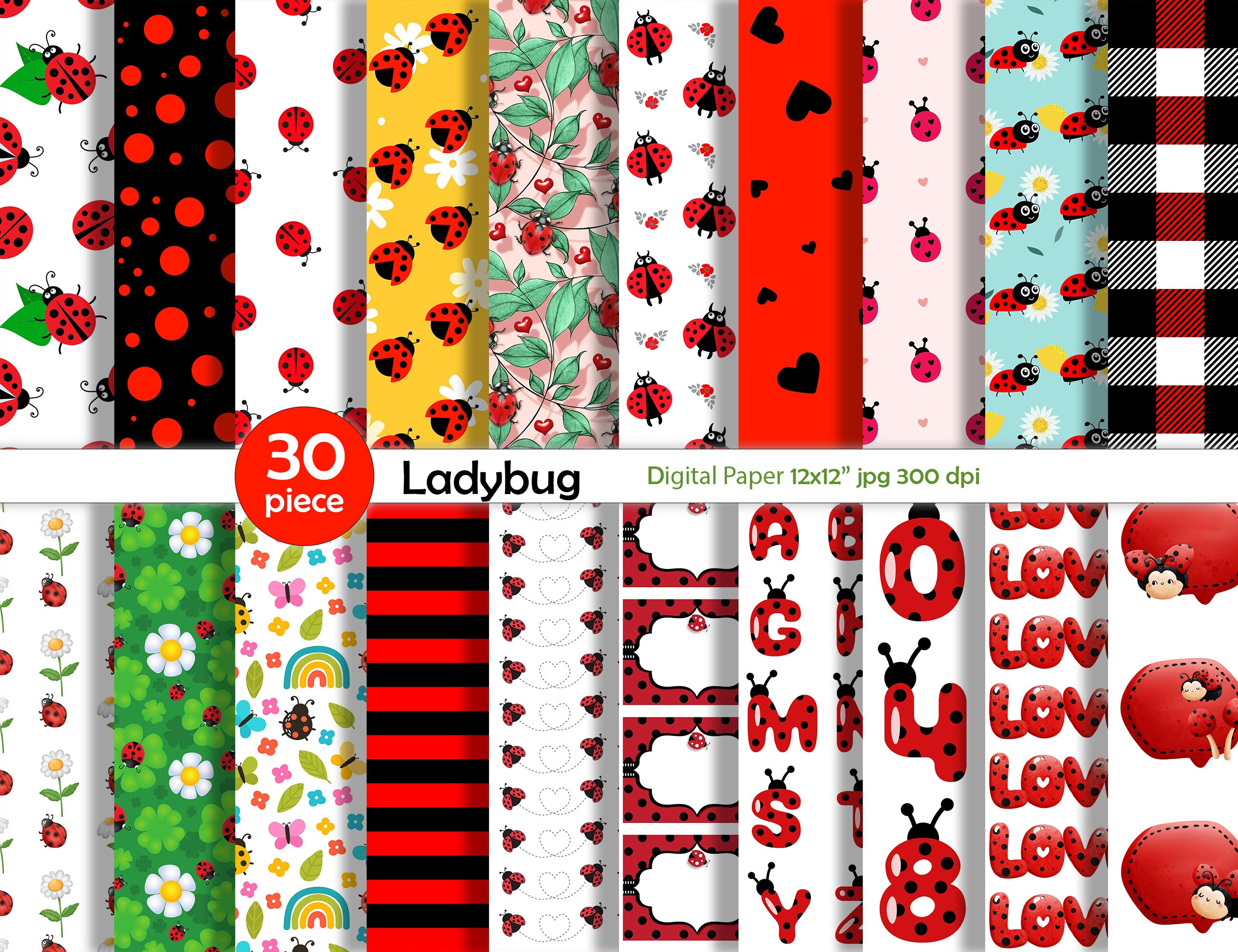 Ladybug Digital Paper, Bug Paper,ladybug Scrapbook Paper,polka Dots ...