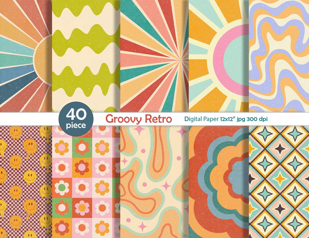 Sale 40retro Groovy Digital Paper,retro Patterns,vintage Wallpaper ...