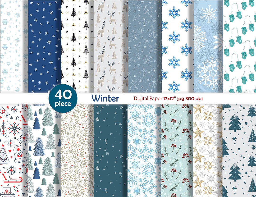 Winter Digital Paper: Snowflake & Christmas Patterns (digital Download ...